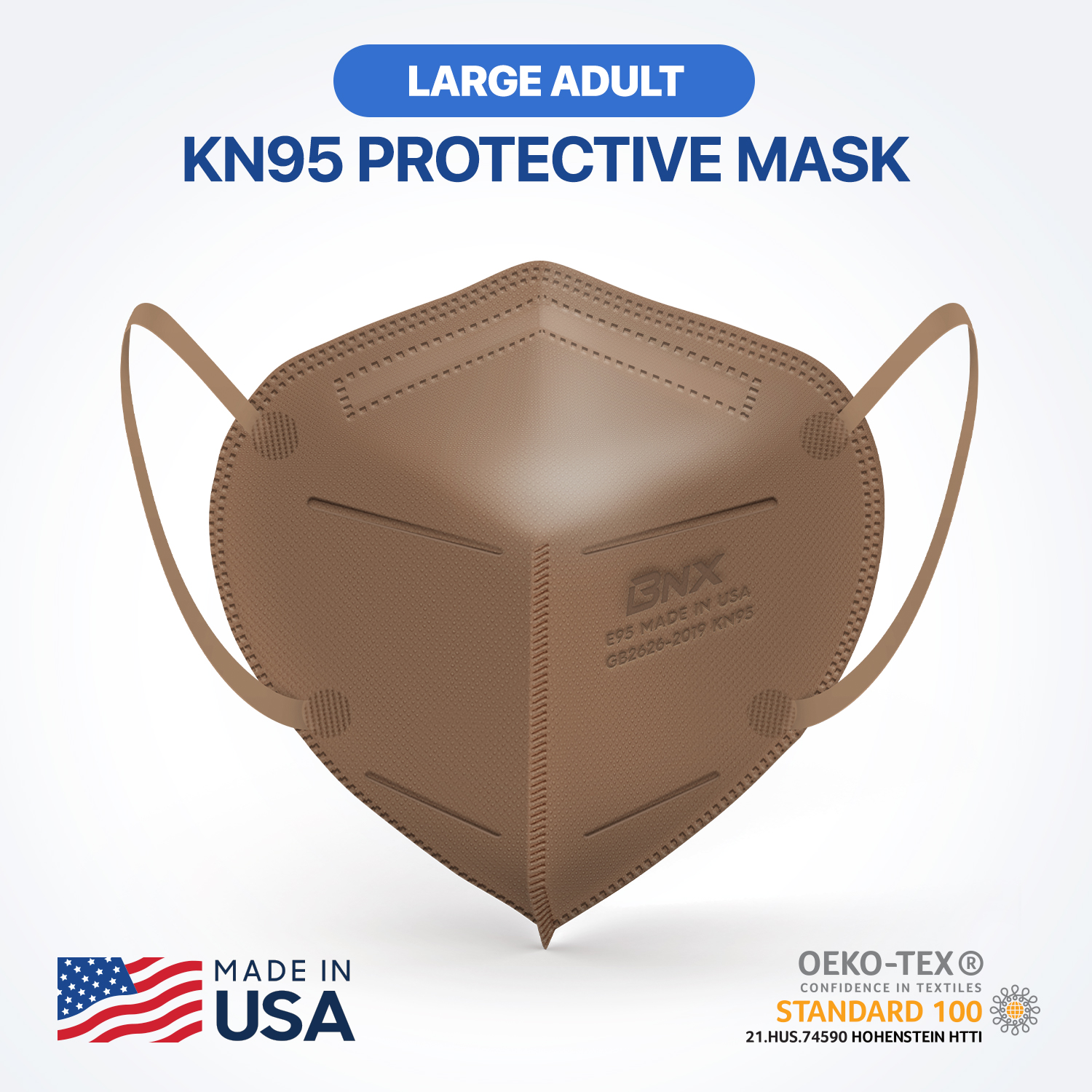 BNX KN95 Mask (E95), Made in USA KN95 Face Mask, Brown (Adult Large ...